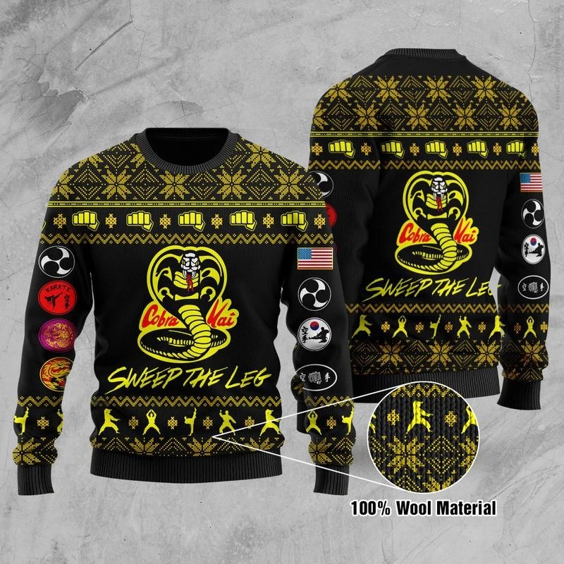 Snake Cobra Kai Sweep The Leg Ugly Christmas Sweater - RobinPlaceFabrics