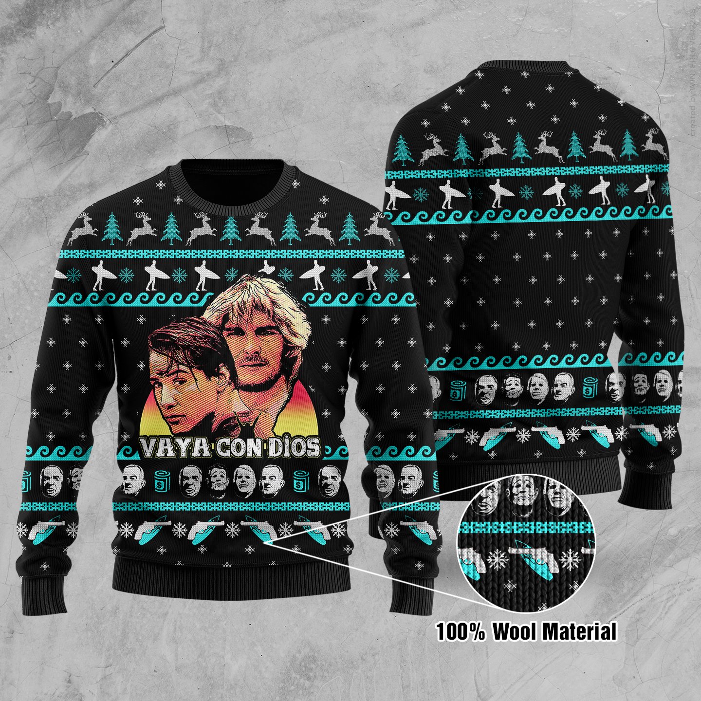 Point Break Vaya Con Dios Wool Ugly Christmas Sweater - RobinPlaceFabrics